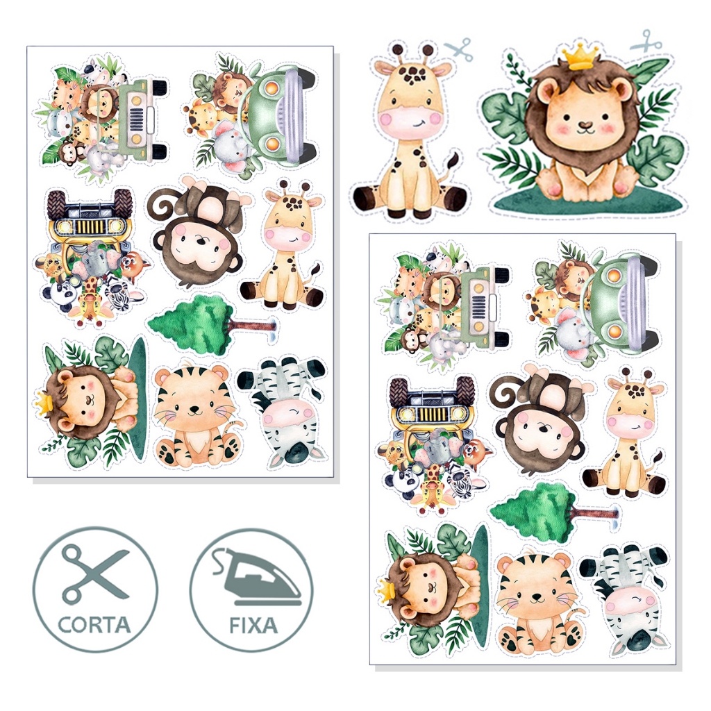 18 Apliques SAFARI Patch Termocolantes em 02 Cartelas GRANDES 20x29 ...