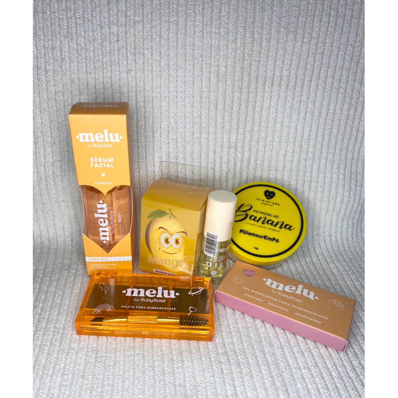 Kit Maquiagens - 6 Produtos - Sérum Melu, Esponja, Po banana, paleta ...