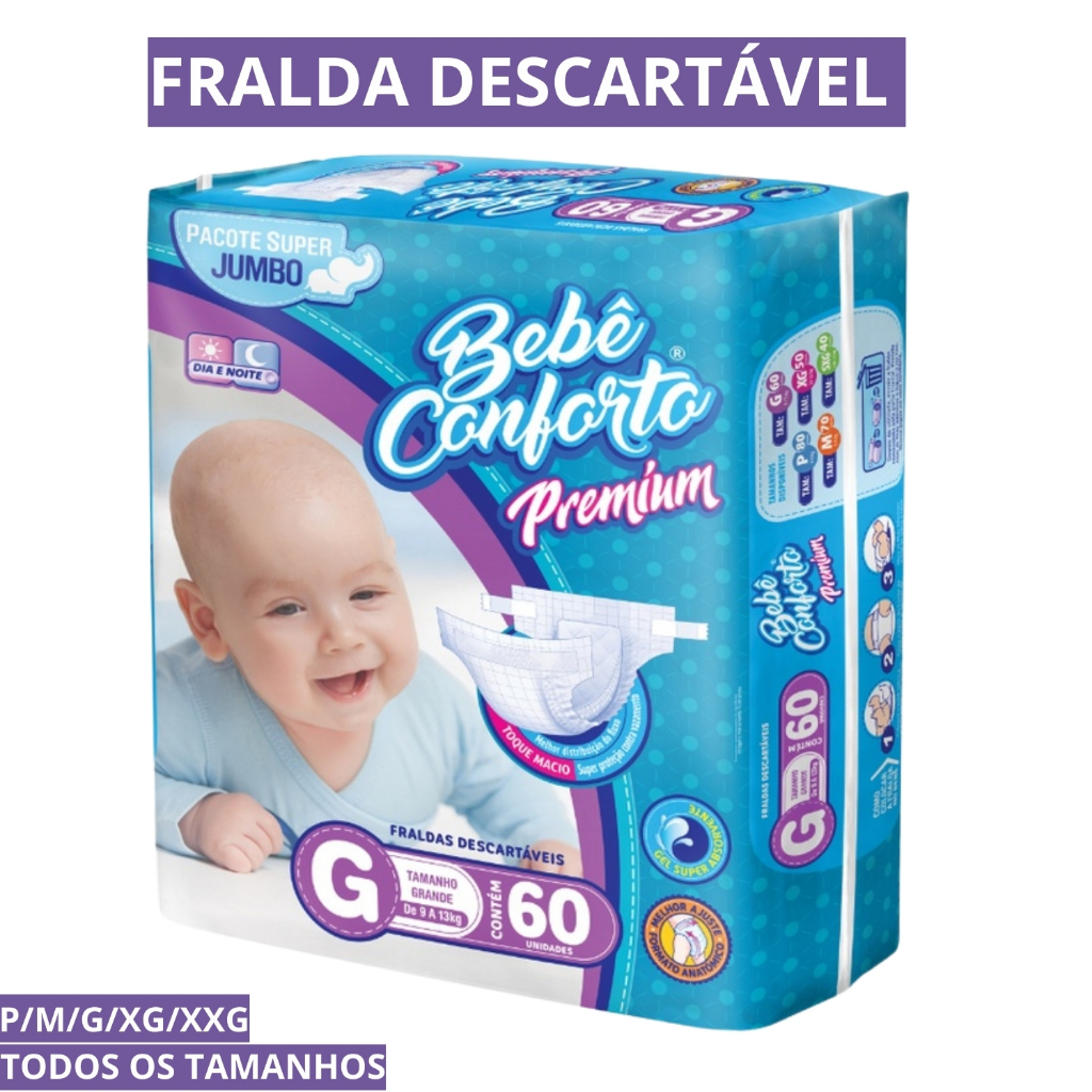 Fralda Infântil Descartável Bebê Conforto Todos os Tamanhos P/M/G/XG ...