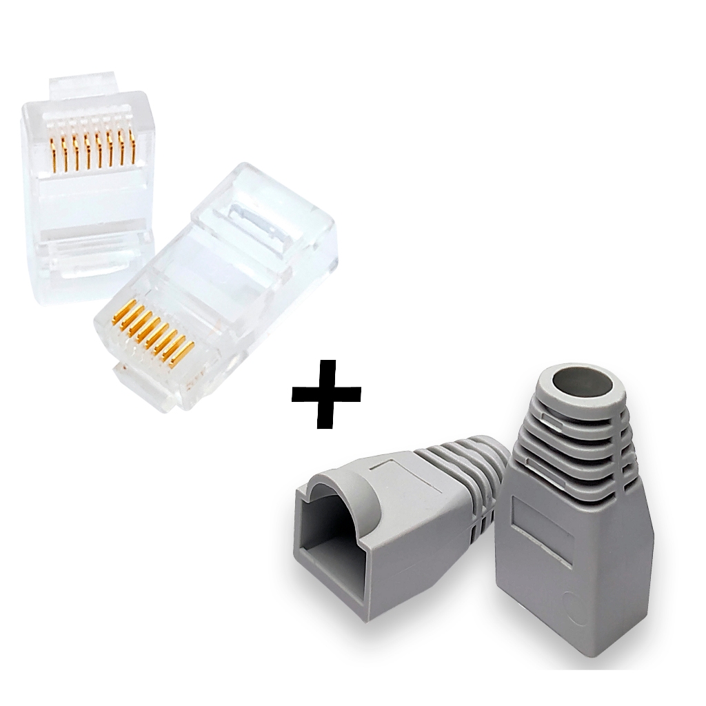 Kit 10 Conector Rede Rj45 Cat5e + 10 Capa Protetora Conectores Cinza ...