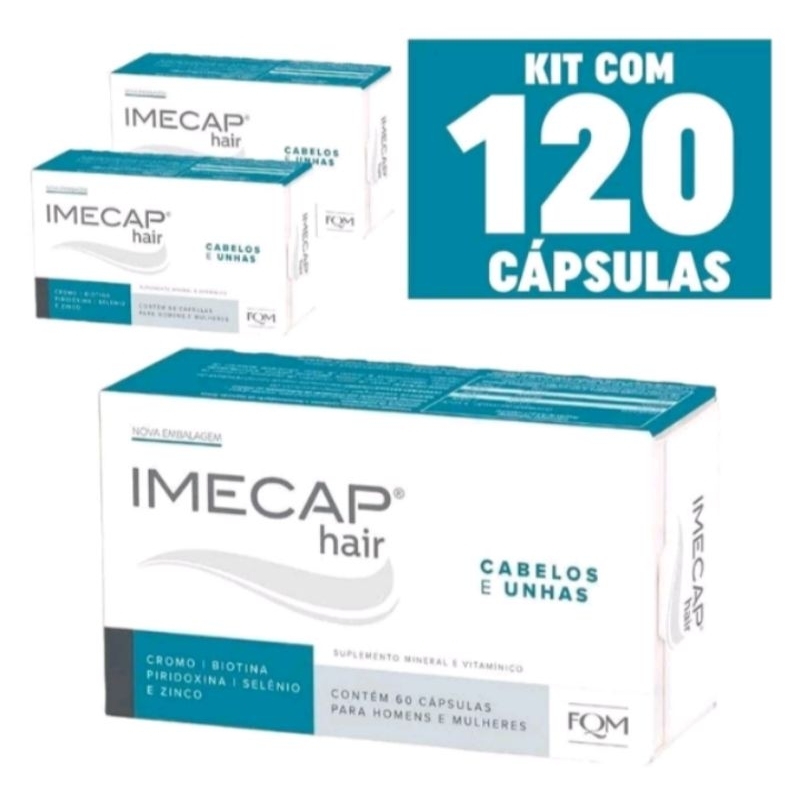 Imecap Hair Cabelos E Unhas Original Kit 120 Cápsulas | Shopee Brasil