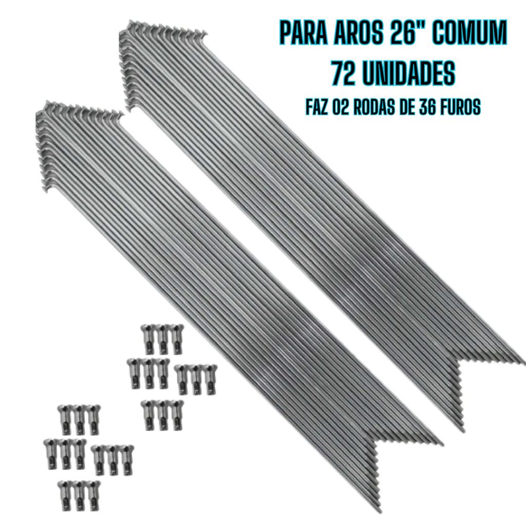 Raio de Inox Grosso 263mm x 2,5mm para bicicleta aro 26 comum com niples 72un. | Shopee Brasil