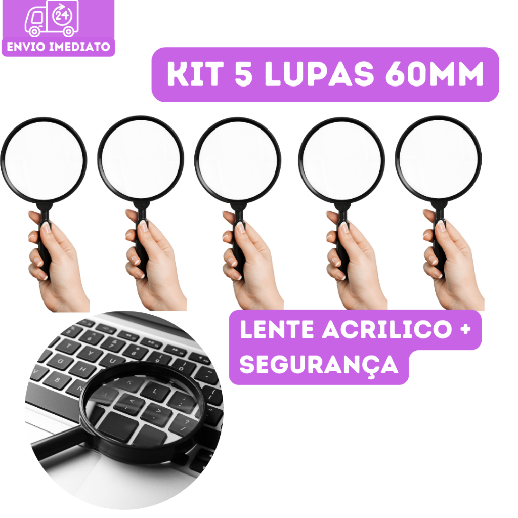 Kit 5 Lupa de Aumento 3x Visor Acrilico 60mm Segurança e Ergonomia ...