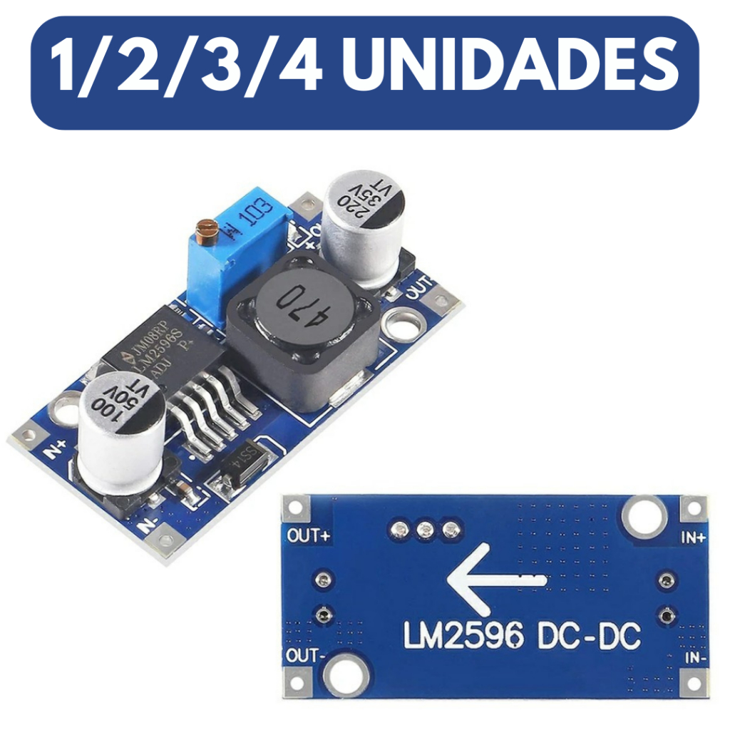 Kit Reguladores De Tensão 12v para 5v Ajustável Lm2596 Placa Step Down Regulador de Voltagem DC ...