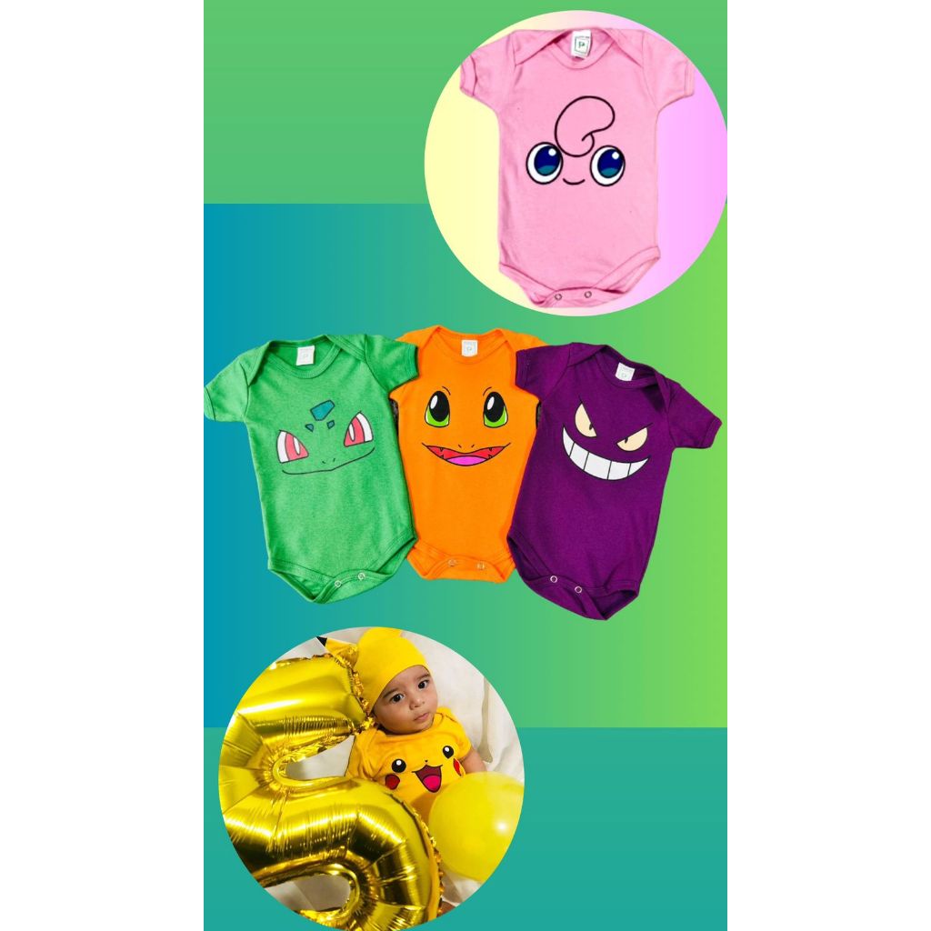 Body bebe temático pra mesversario - pokémon pikachu bulbasaur ...