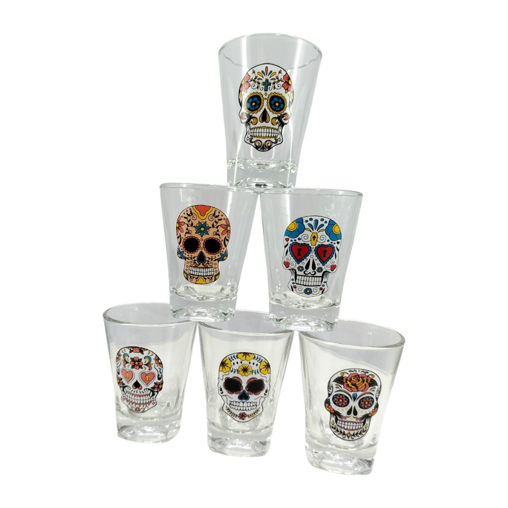 Kit 6 Copos Shot 60ml Cachaça/tequila/licor/pinga - Caveiras Mexicanas ...