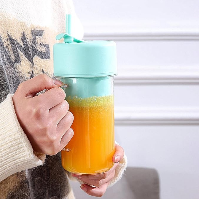 Copo Caneca Liquidificador Mini Juicer 420ml com 6 laminas com tampa e canudo Recarregavel ...