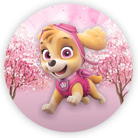 Painel Festa Infantil Redondo Skay Patrulha Canina, Folhas Fundo Rosa ...