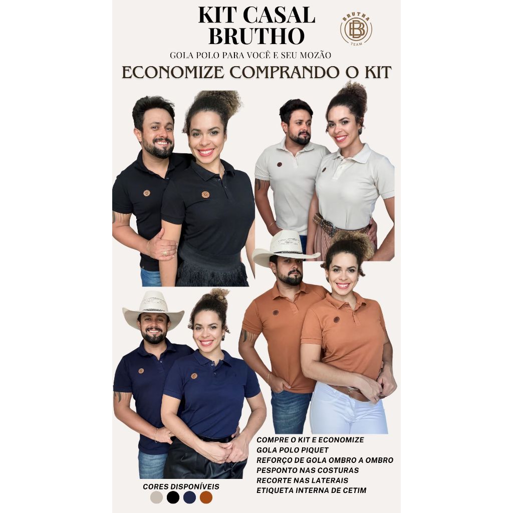 Kit Casal Brutho Gola Polo Piquet Camiseta Baby Look Feminina e ...