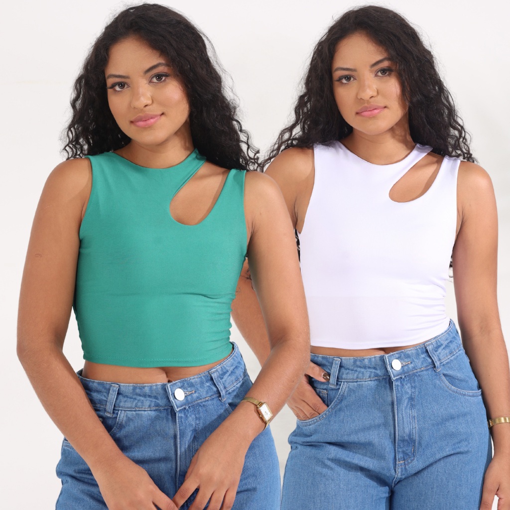 Kit 2 Cropped Feminino Top Duas Alças Gota Suplex Moda Blogueira ...