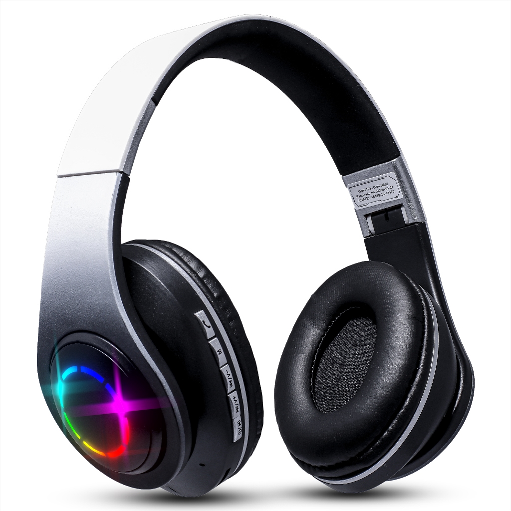 Fone De Ouvido Headset Bluetooth Iluminação RGB Ajuste Lateral Sem Fio ...