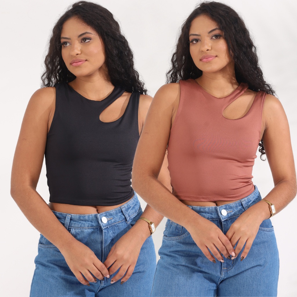 Kit 2 Cropped Feminino Top Duas Alças Gota Suplex Moda Blogueira ...