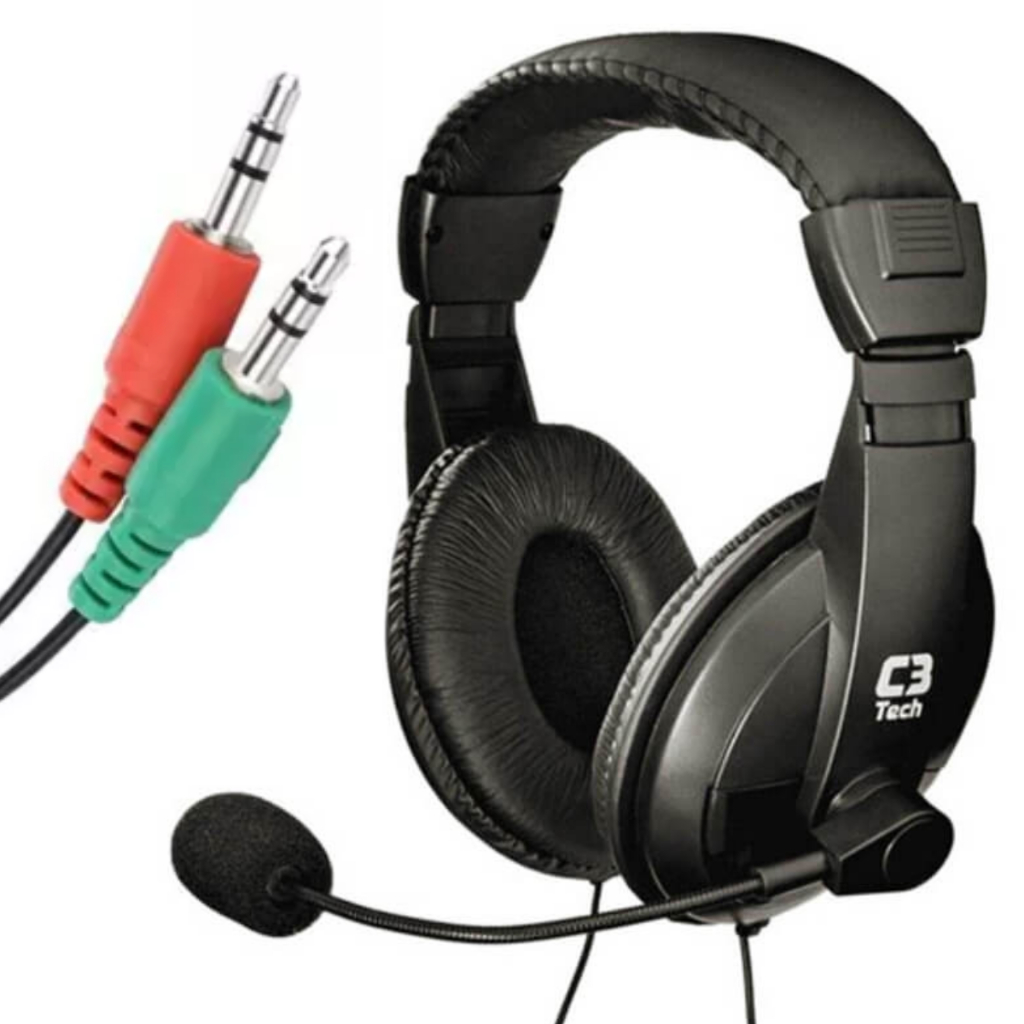 Fone Headset com Microfone Flexível Estéreo com Fio Conexão P2 Duplo 3 ...