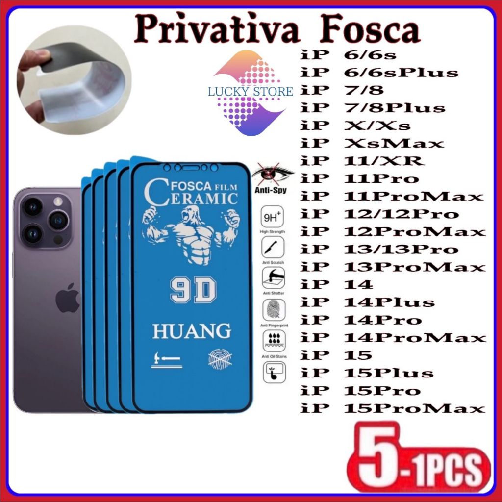 Película Privativa Fosca Anti-Spy Matte Cerâmica Hidrogel Todos modelos iPhone 11 12 13 14 15 ...