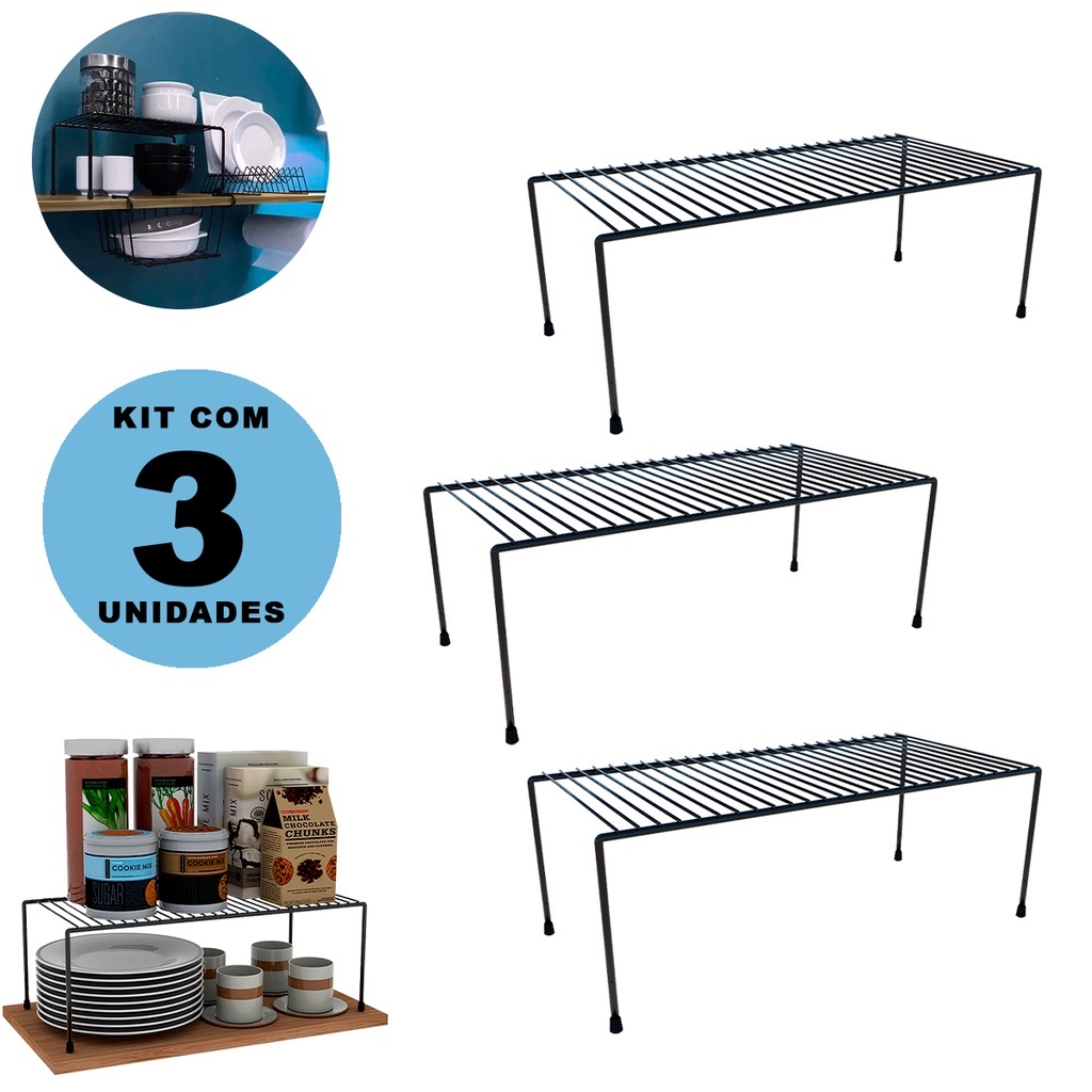 Kit 6 Organizadores de Armário Cozinha Grande 42 cm DiCarlo Aço Carbono ...