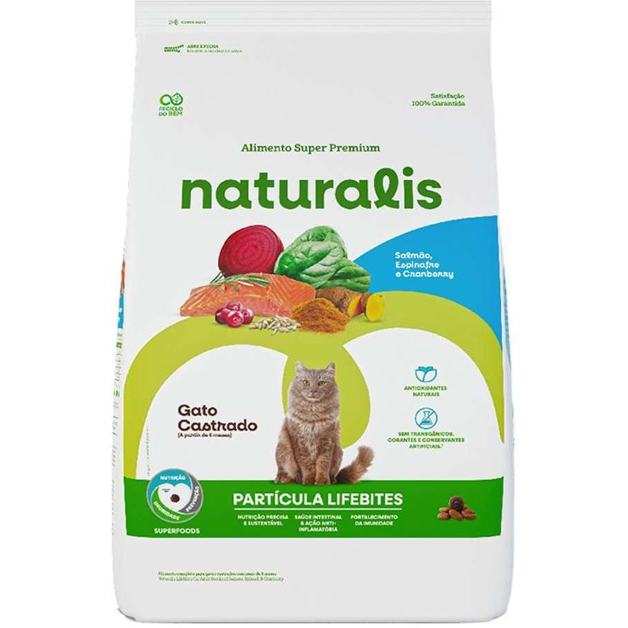 Ração Naturalis Life Bits Para Gatos Castrados Salmão, Espinafre ...