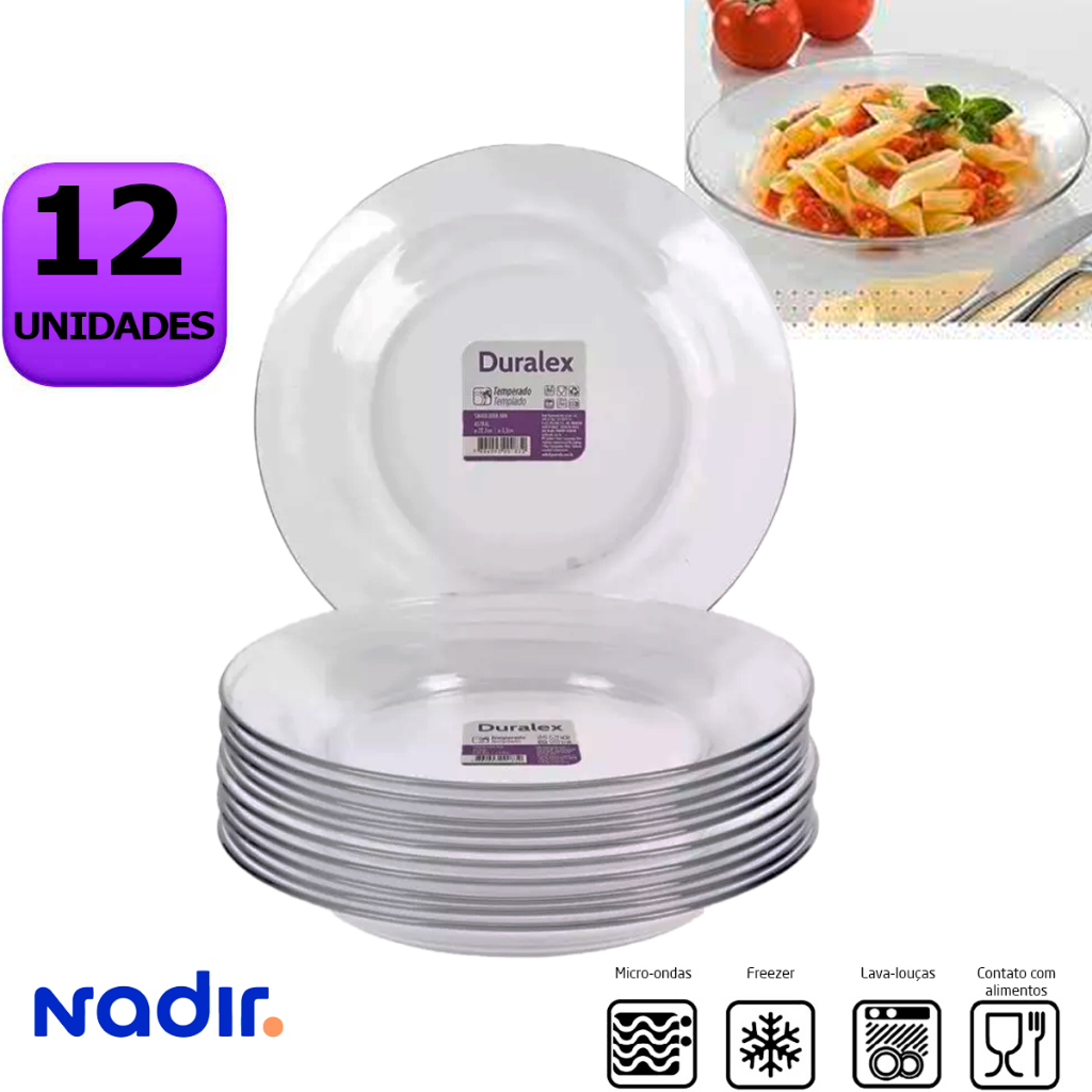 Jogo Kit 12 Pratos Astral Fundo Vidro Transparente Duralex Liso Resistente Temperado Micro-Ondas ...