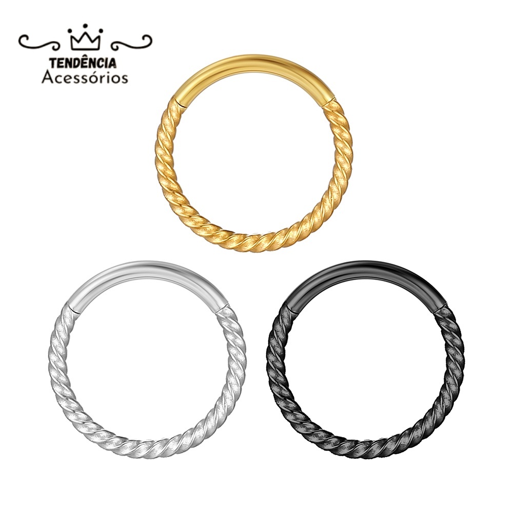 Piercing Septril Rook Conch Nariz daith Argola Aço Cirúrgico PVD clik ...