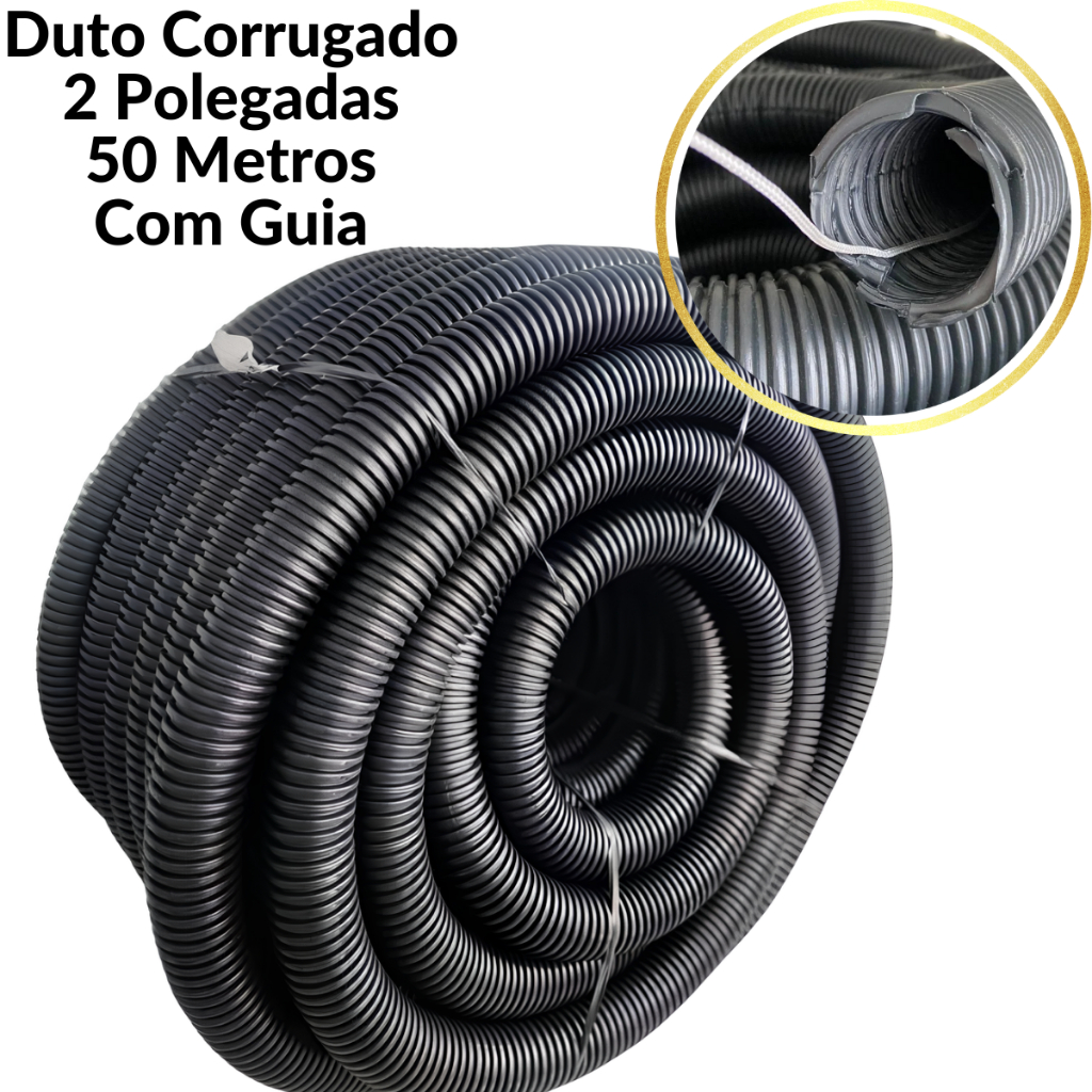 Tubo Duto Corrugado Eletroduto 2 Polegadas 50 metros com guia 2p 50m ...