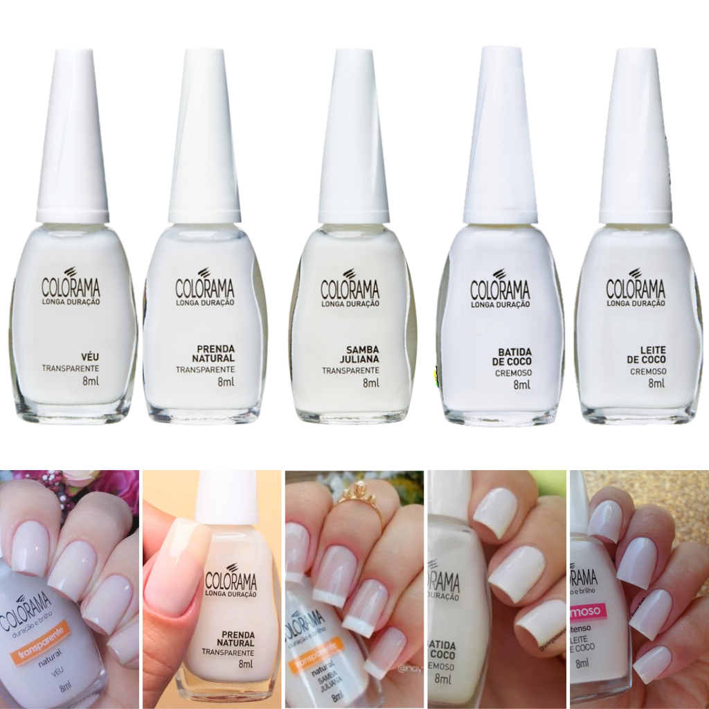 Kit 5 Esmaltes Colorama Branco Francesinha Cremoso Transparente ...