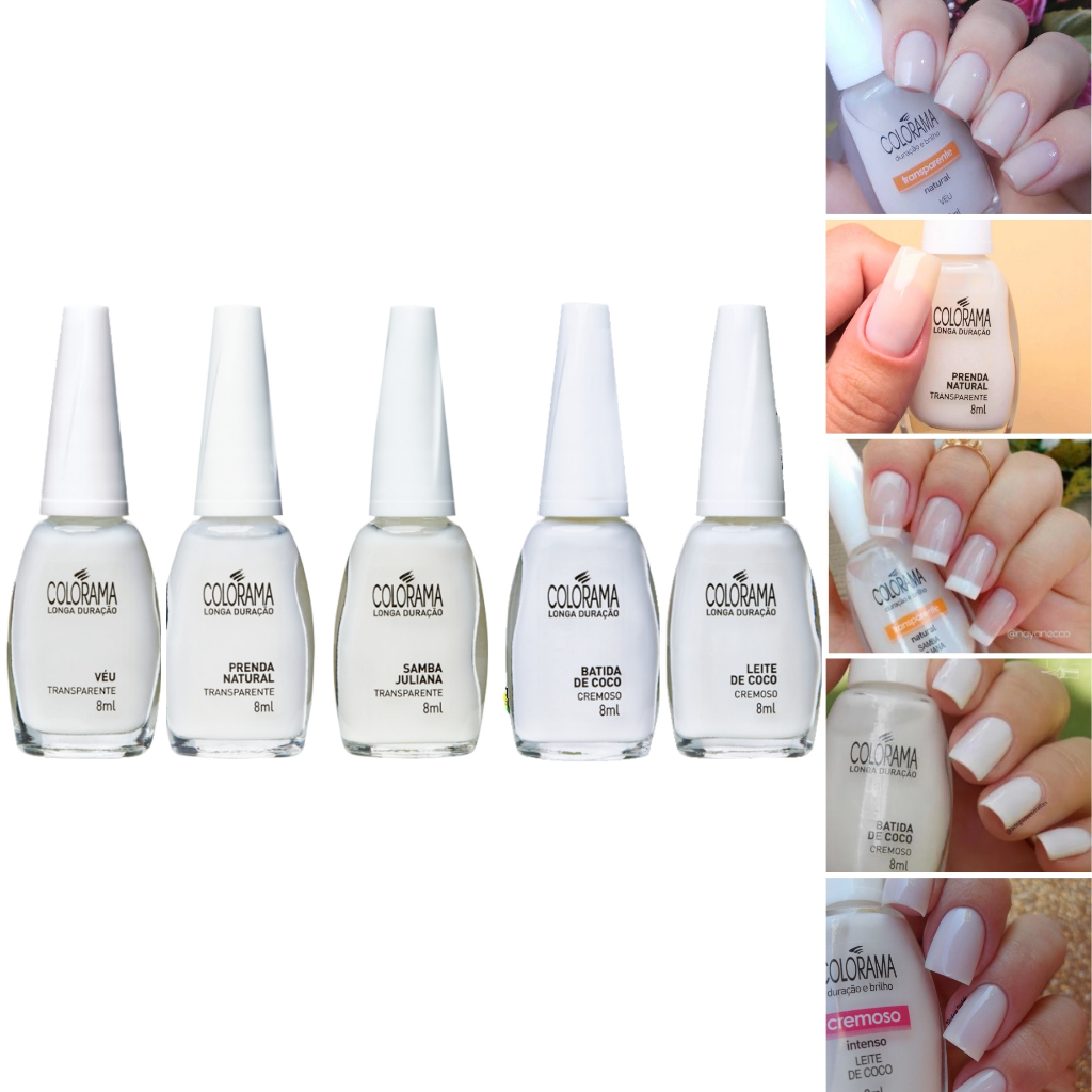 Kit 5 Esmaltes Colorama Branco Francesinha Cremoso Transparente ...