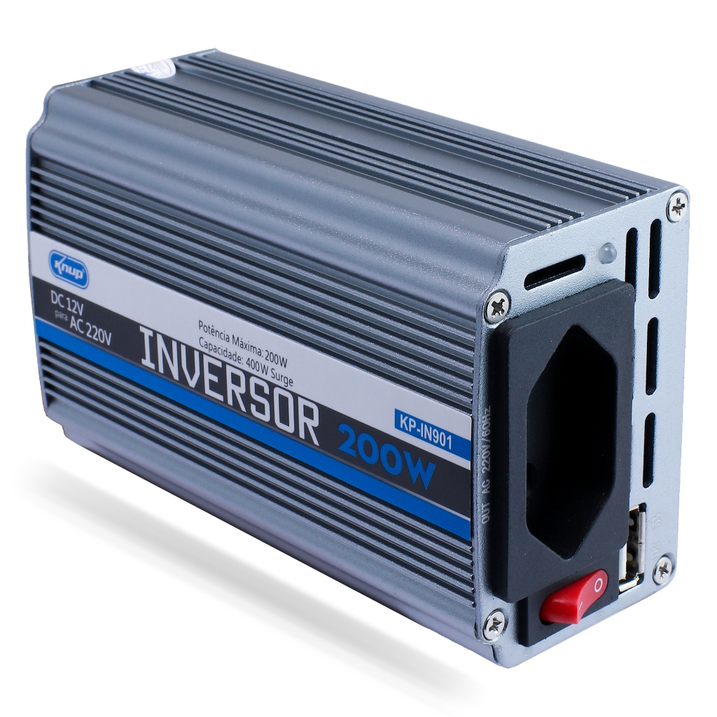 Inversor de Tensão Onda Senoidal Automotivo 200W DC 12V Para AC 200V Led Indicador Porta USB 5V ...