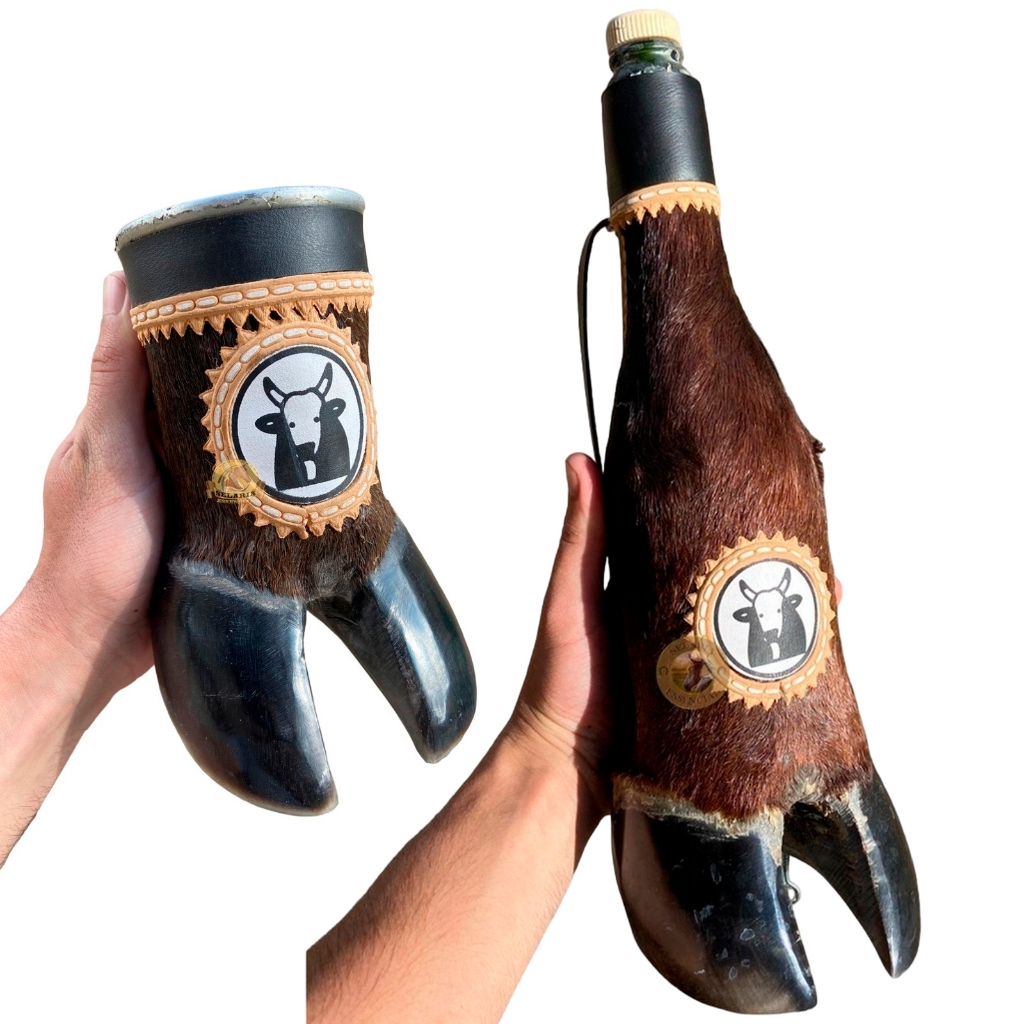 Garrafa E Copo Pé De Boi Artesanal Com Pelo de verdade | Shopee Brasil