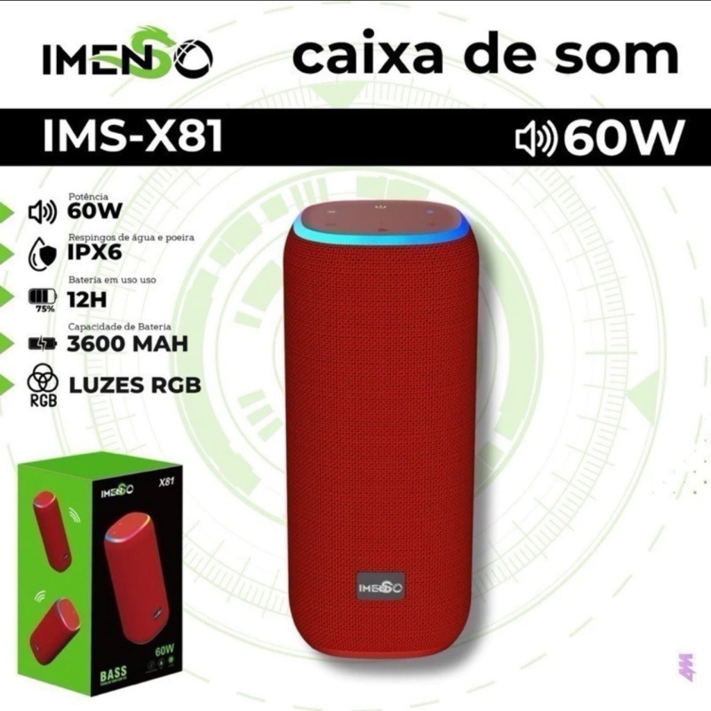 caixa de som original IMS-X81 Caixa de Som 60W IPX6 Luzes RGB | Shopee ...