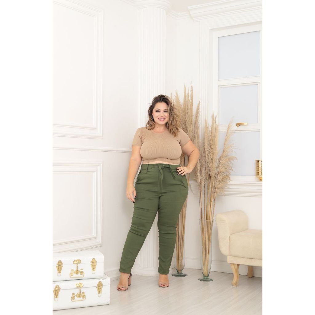 calça plus size bengaline social com laço e bolso faca envio imediato ...