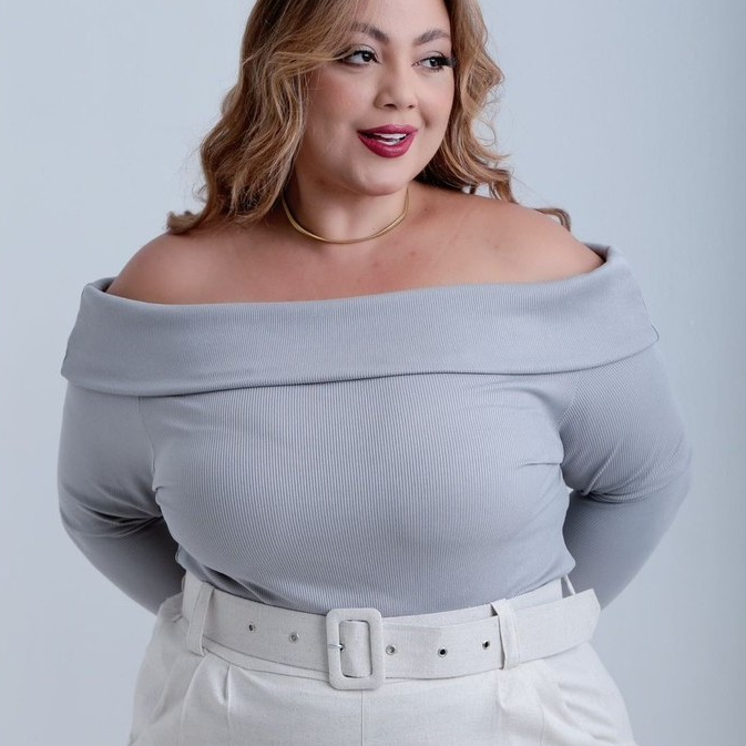 Blusa de Frio Feminina Ombro a Ombro Manga Ciganinha Canelada Plus Size ...