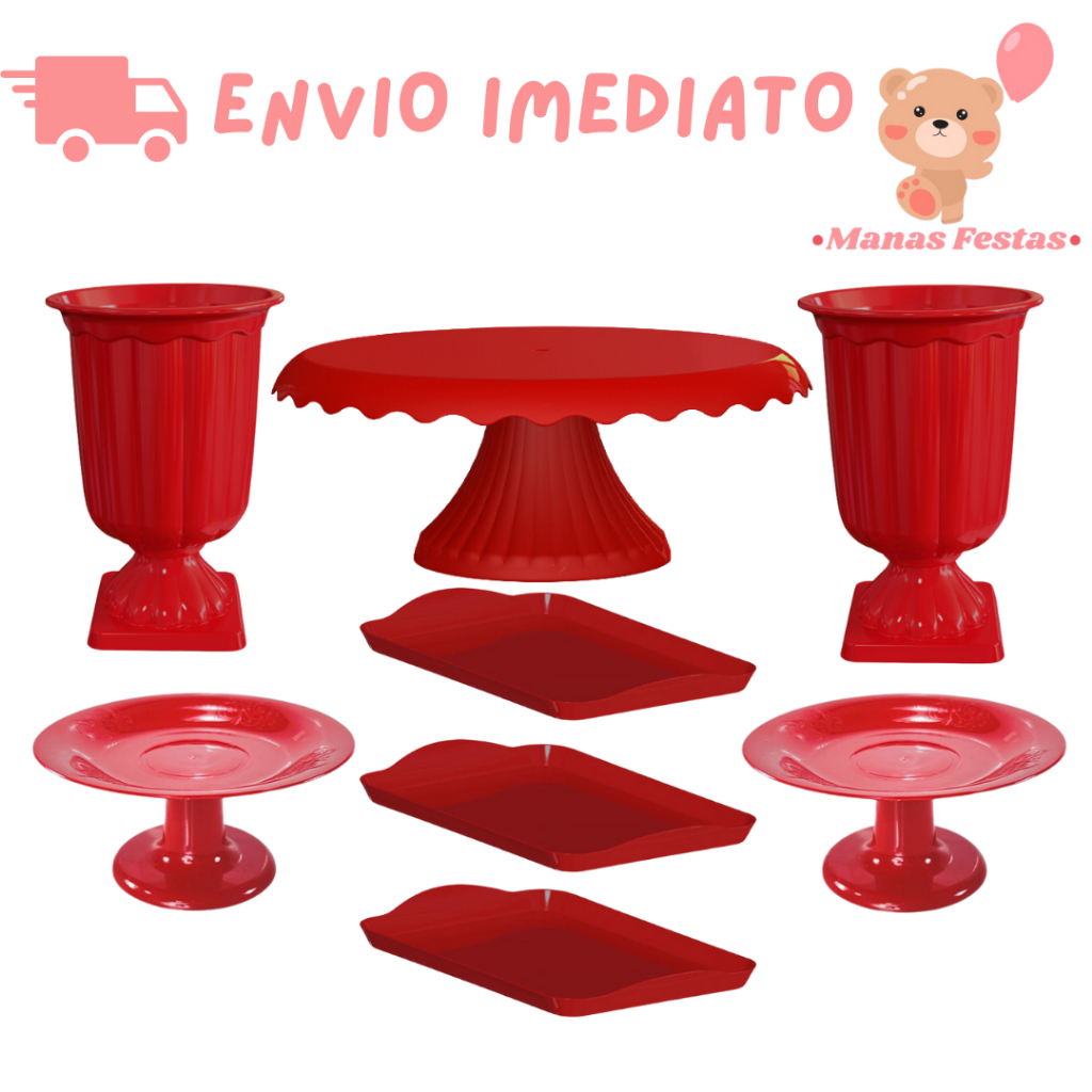 Kit Boleira Cake Renda 22cm + 2 Vasos Grego + 3 Bandejas 20x13 + 2 Mini ...