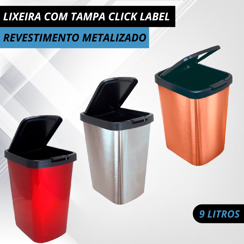 Lixeira Cesto de Lixo 9 litros Com revestimento metalizado Click Label ...