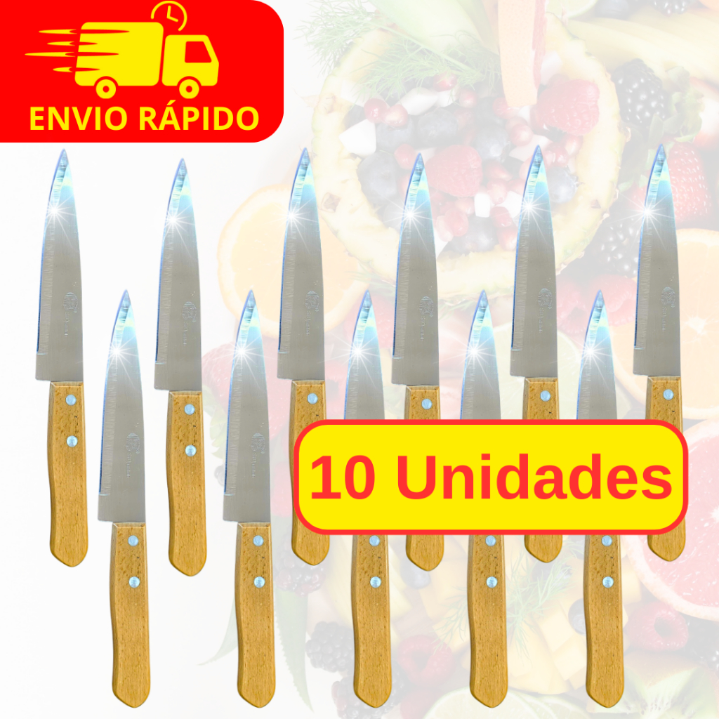 10 Faca Para Cozinha Com Cabo de Madeira De Qualidade Afiada Premium 6 ...