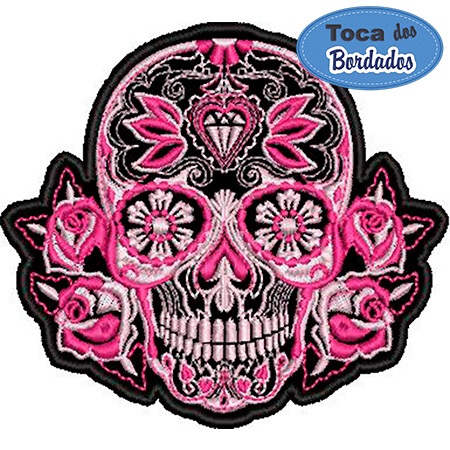 Patch Bordado Caveira Rosa Skull 9x10 cm Cód.1527 | Shopee Brasil