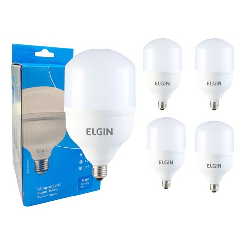 Kit 05 Lâmpadas Ultra Led 40w Bulbo Alta Potência Branco Frio 6500k Bivolt Elgin | Shopee Brasil