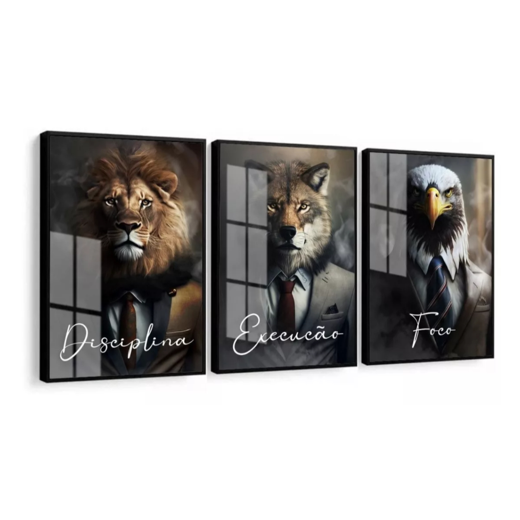 Quadro Decorativo Frases Disciplina Execução Foco Leão Trio | Shopee Brasil