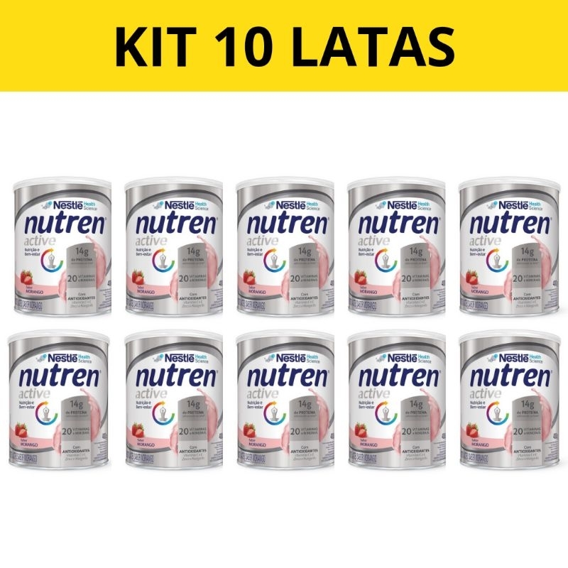 Nutren Active Sabor Morango 400g Suplemento Nestlé Kit 10 Latas ...
