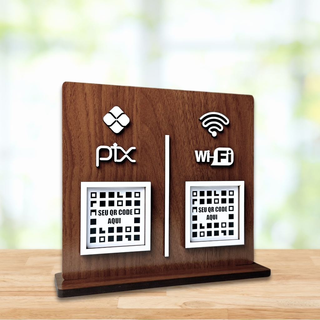 Placa Pix 2 Qr Code Madeira Display Instagram Mdf plaquinha pagamento ...