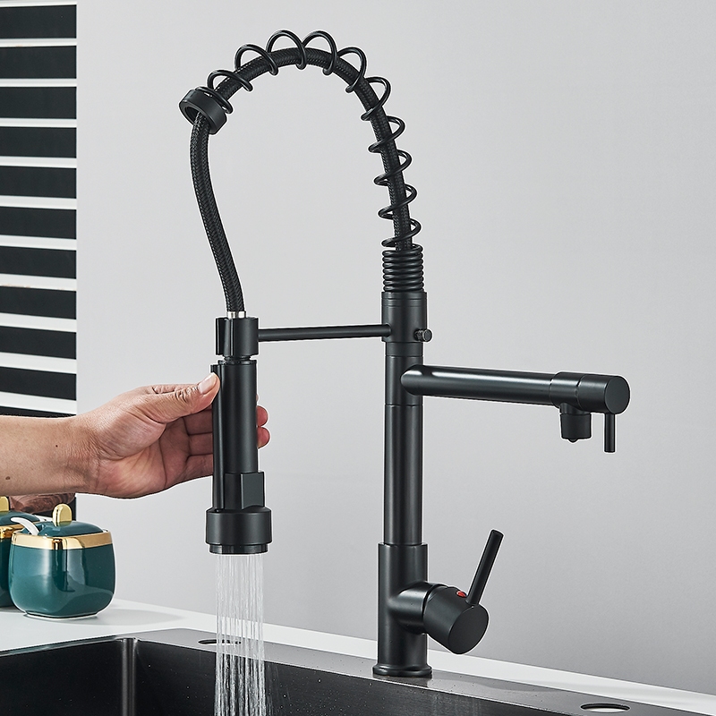 Torneira Cozinha Gourmet De Bancada Monocomando Preta Com Spray