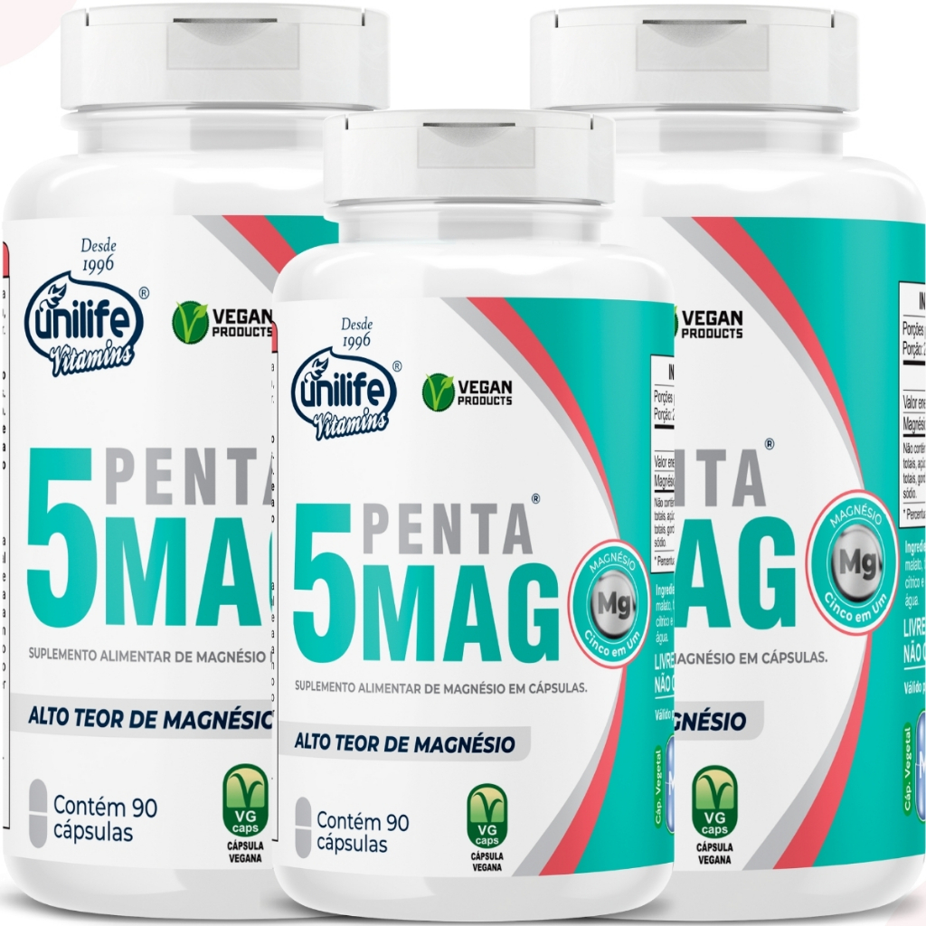 Kit 3 - Penta 5 Mag 5 Magnésio Em 1 Com 90 Capsulas Suplemento Vegano ...