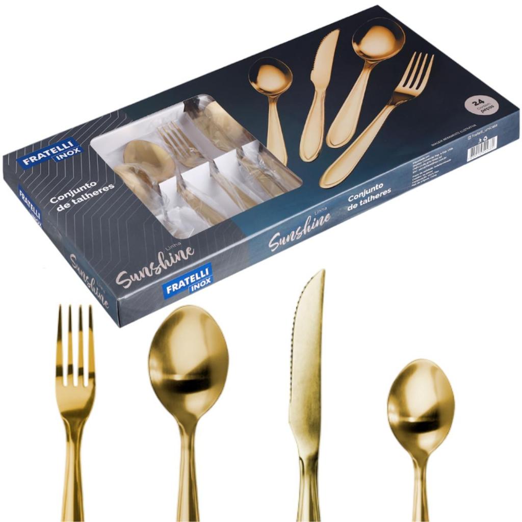 Conjunto de Talheres Inox Faqueiro 24 Peças black Completo | Shopee Brasil
