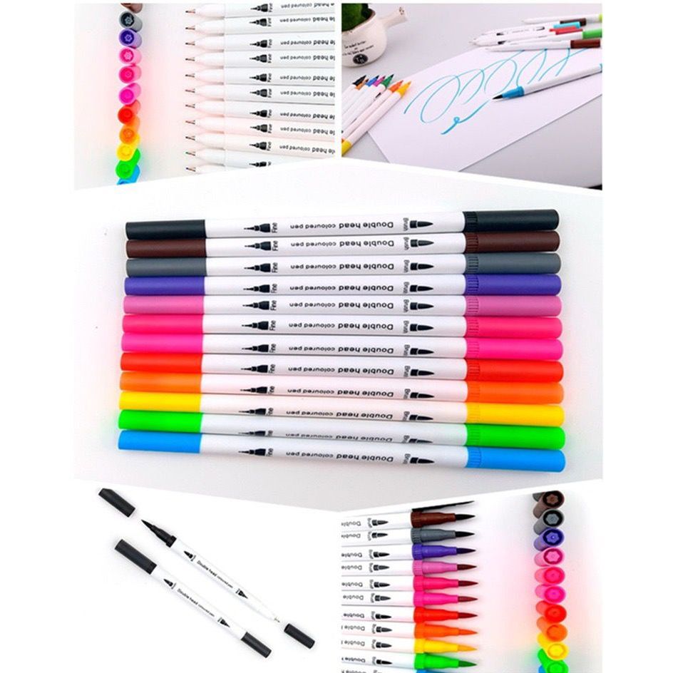 Kit Canetas Dual Tip 2 em 1 Brush Pen + Fineliner 36 cores | Shopee Brasil