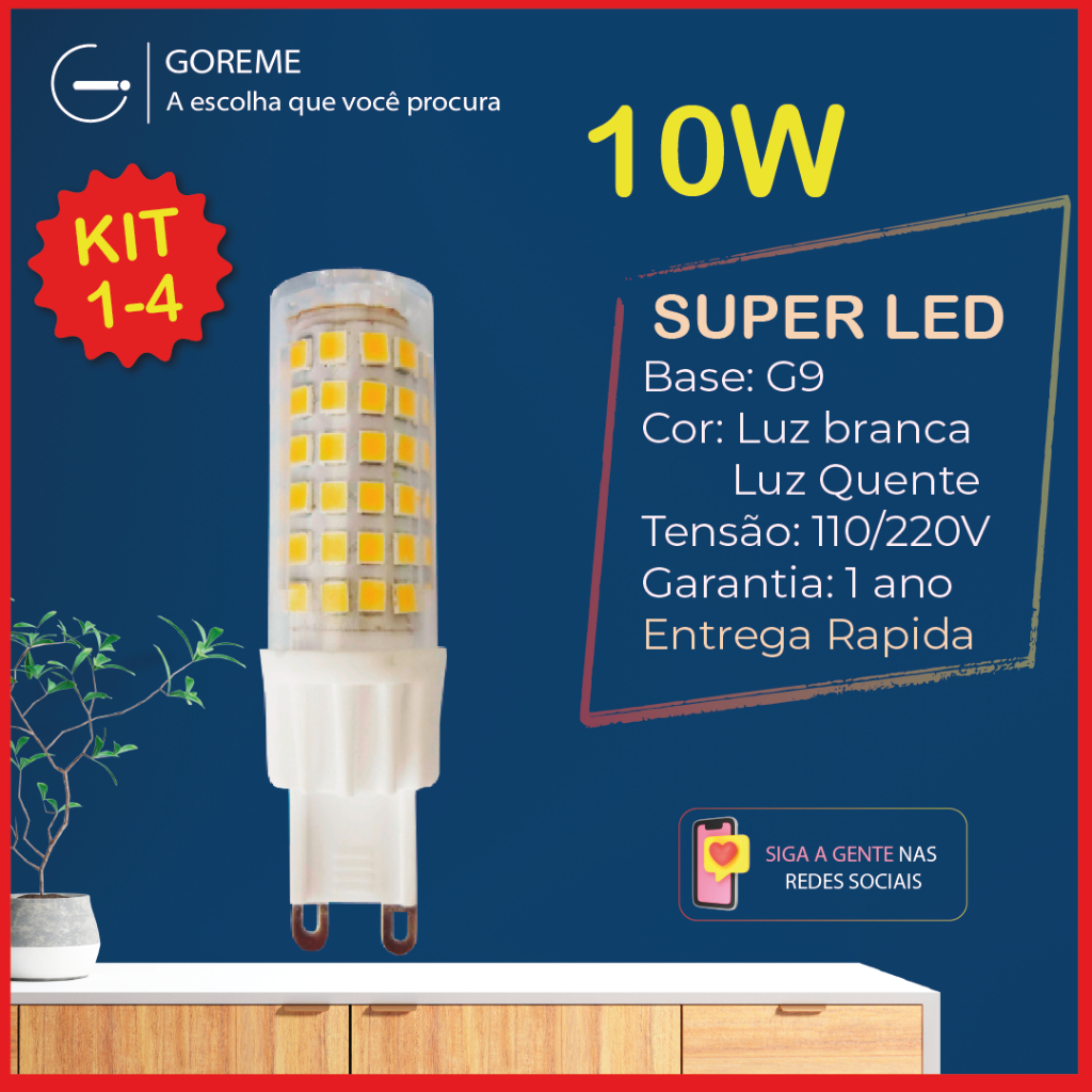 Kit 4 Lâmpada Led 10W G9 Halopin 110V / 220V | Branco Quente 2200K (Amarelo) | Branco Frio 7000K ...