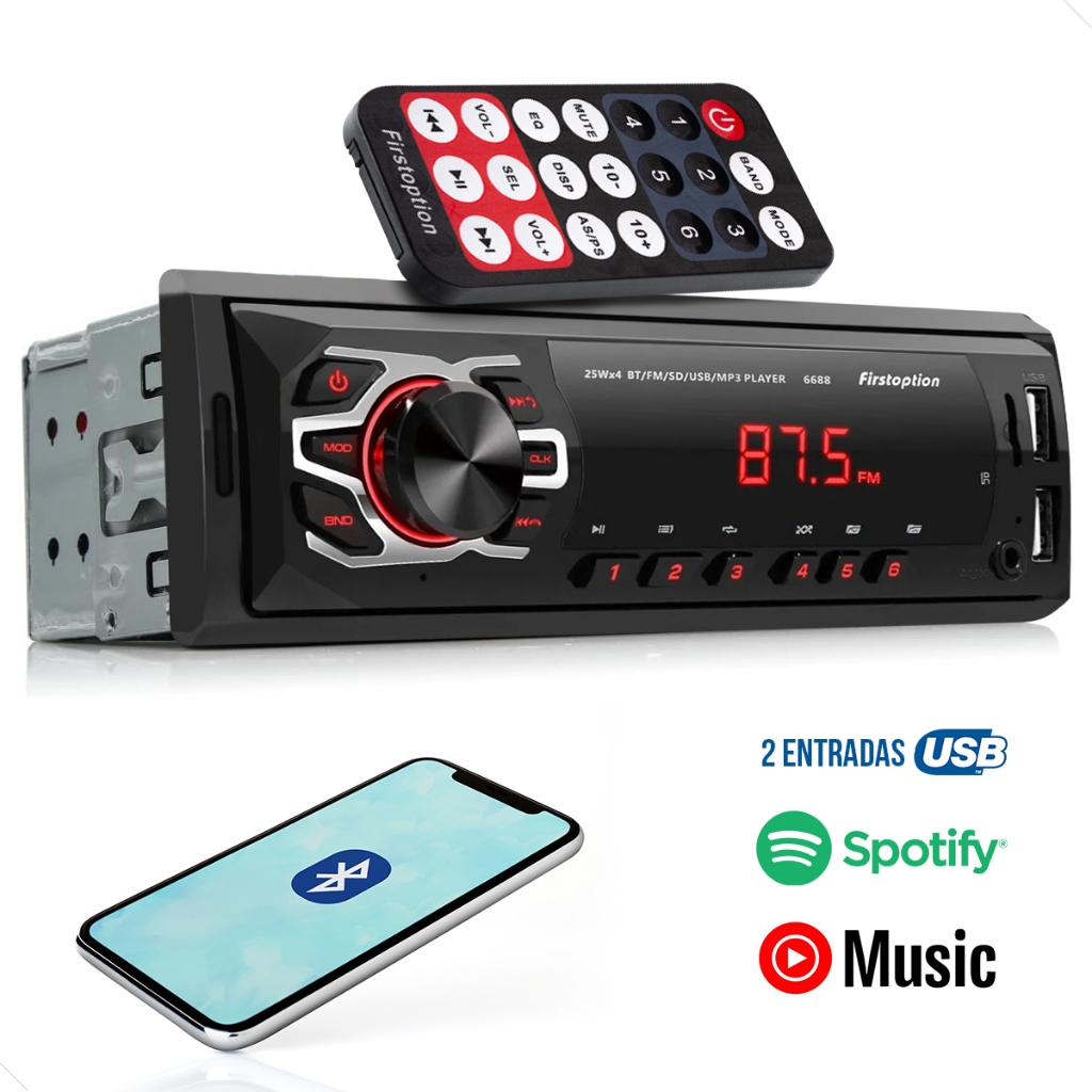 Aparelho De Som Carro Radio Automotivo Bluetooth Pendrive SD 2 USB - Rádio Modelo - 6688 BT ...