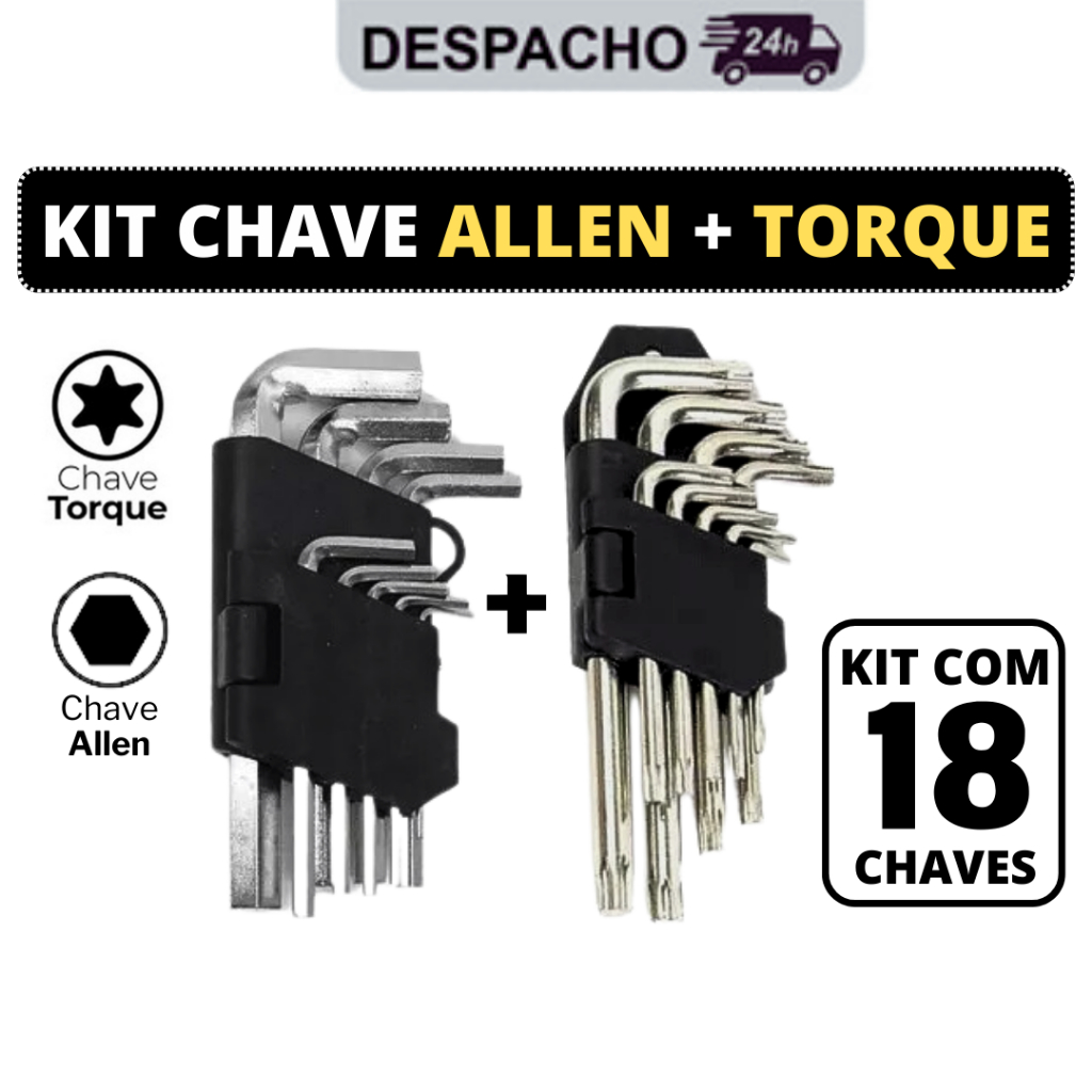 Jogo de Chave Torque Torx + Allen com 18 Peças Curta T10 até T50 ...