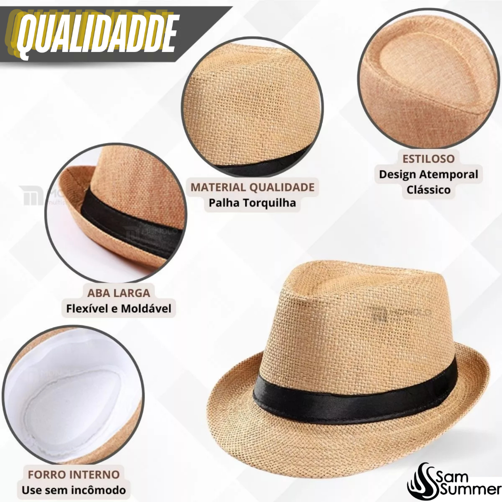 Chapéu unissex de palha estilo panamá clássico pagodeiro gafieira ...
