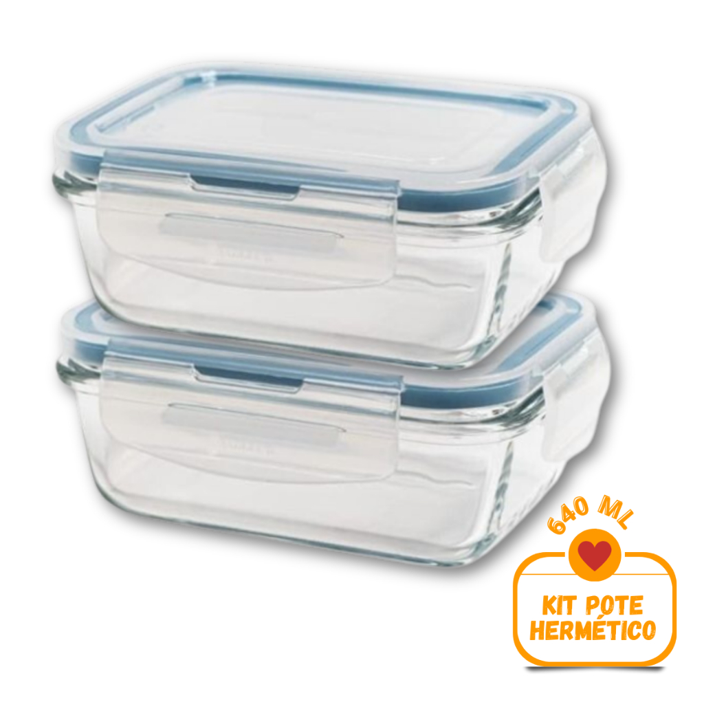 Pote de Vidro Hermético Retangular 640 ML com Trava Praticidade ...