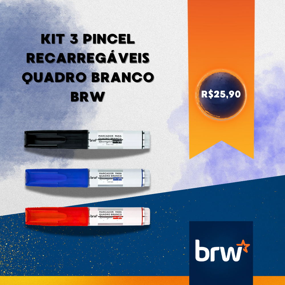 Kit 3 Pincel Marcador Quadro Branco Recarregável com Refil BRW | Shopee Brasil