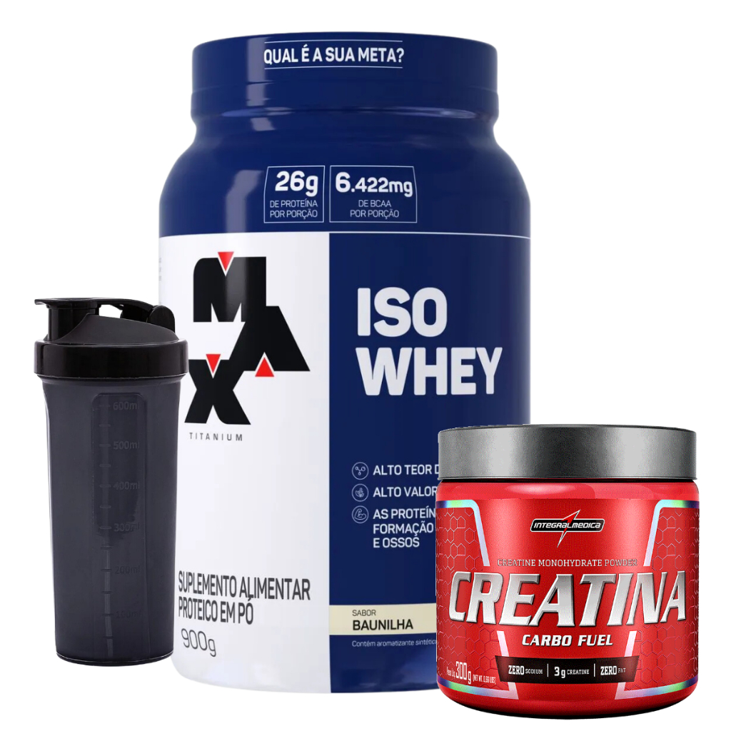 Whey Protein Isolado Isowhey 900g - Max Titanium + Creatina Carbo Fuel ...
