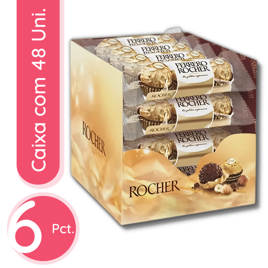 Bombom de Chocolate Ferrero Rocher - 6 Caixas com 48 Unidades / 96 ...